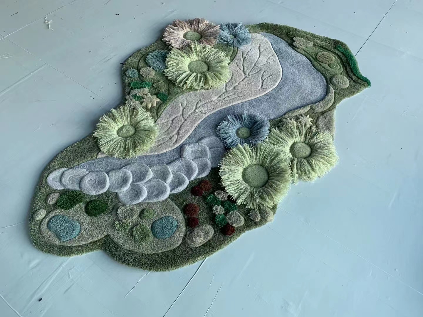 Customized irregular shape tufted 3d moss rugs